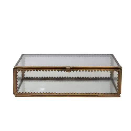 STORIED HOME Long And Glass Display Box With Scalloped Edges And Antique Finish - Brass