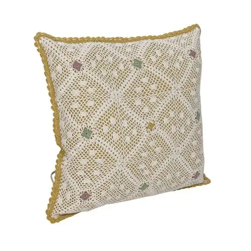 STORIED HOME Hand-woven Reclaimed Cotton Crocheted Pillow With Diamond Pattern - Orange