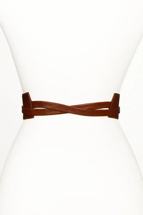 RAINA BELTS Wrap Leather Belt - Cognac