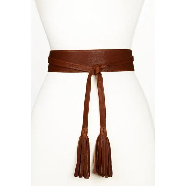 RAINA BELTS Wrap Leather Belt - Cognac