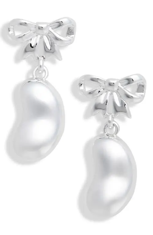 Sandy Liang Bow Fava Drop Earrings - Silver