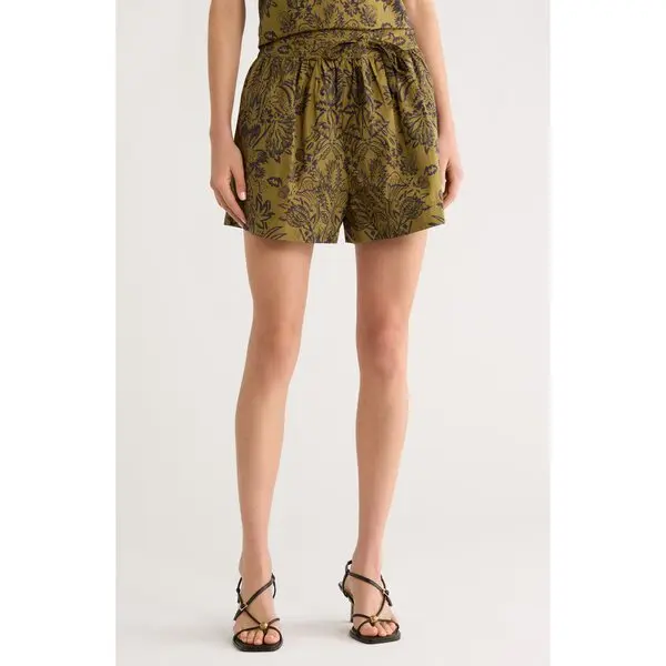 Ulla Johnson Rowan Tie Waist Shorts - Olive Flora