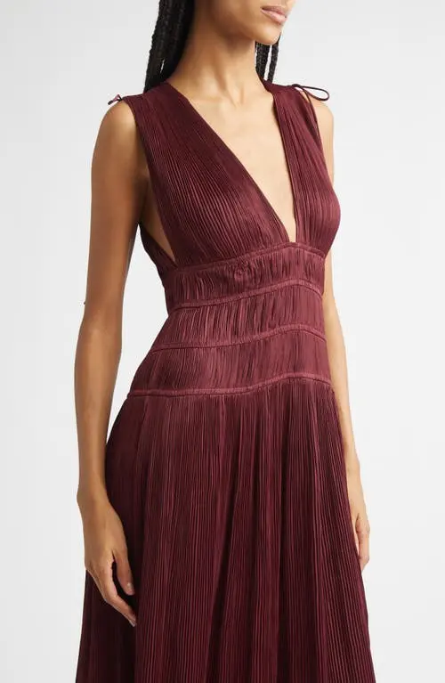 Ulla Johnson Tasneem Plissé Plunge Neck Gown - Claret