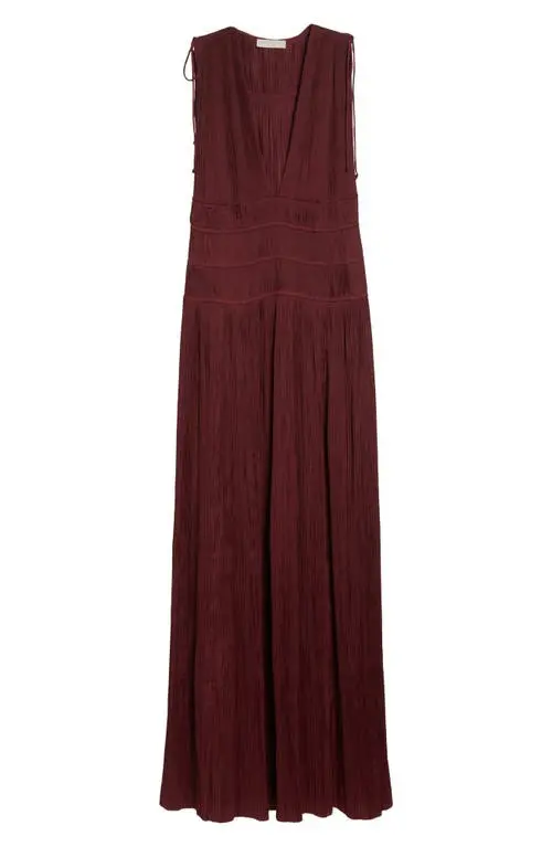 Ulla Johnson Tasneem Plissé Plunge Neck Gown - Claret