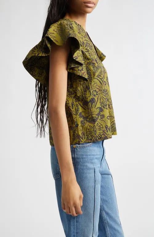 Ulla Johnson Severine Floral Cotton Top - Olive Flora