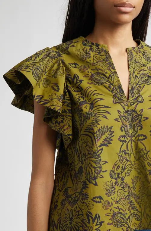 Ulla Johnson Severine Floral Cotton Top - Olive Flora