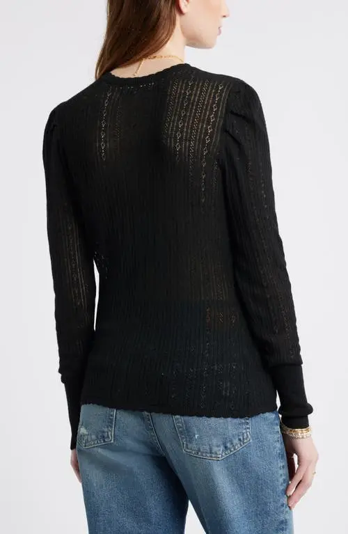 Treasure & Bond Pointelle Henley Sweater - Black