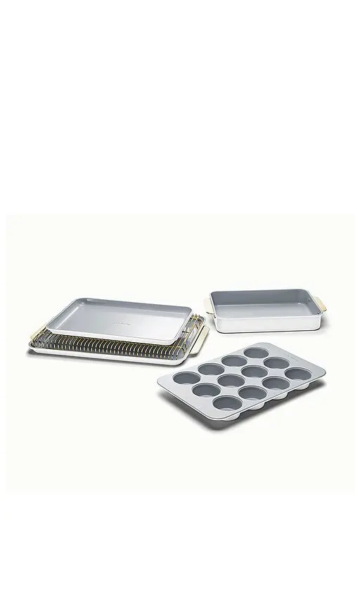 CARAWAY Non-toxic Ceramic Non-stick Half Bakeware Set In White - White & Gold