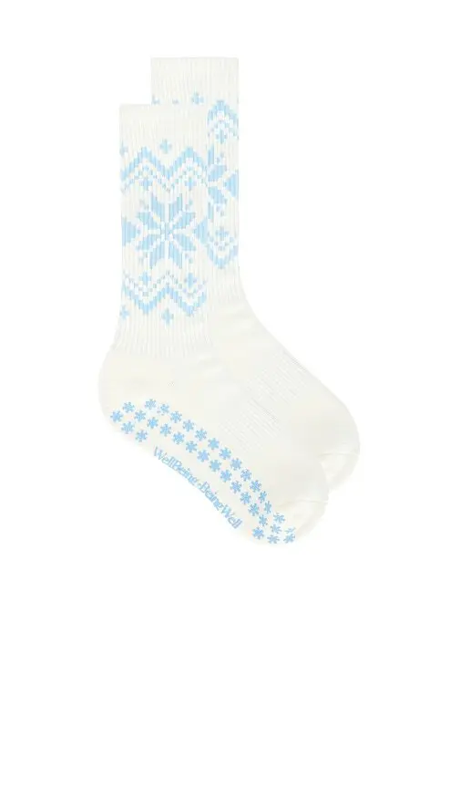 WELLBEING + BEINGWELL Fair Isle Grip Socks - Blanc White & Ice Blue