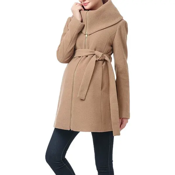 KIMI + KAI Mia High Collar Wool Blend Maternity Coat - Camel