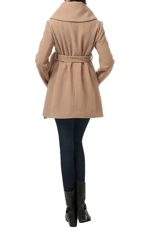 KIMI + KAI Mia High Collar Wool Blend Maternity Coat - Camel