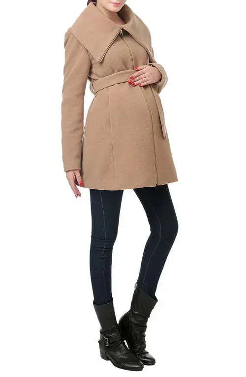 KIMI + KAI Mia High Collar Wool Blend Maternity Coat - Camel
