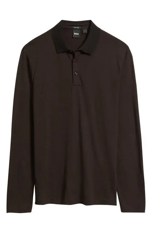 BOSS Pado Long Sleeve Wool Polo - Dark Brown
