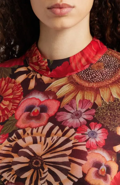 Farm Rio Floral Mesh Mini Dress