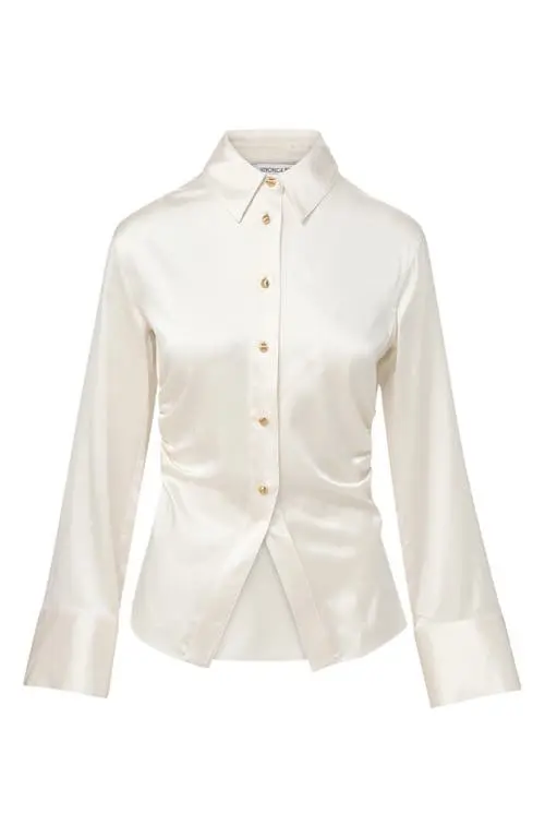 Veronica Beard Shiona Ruched Silk-blend Shirt - Dove
