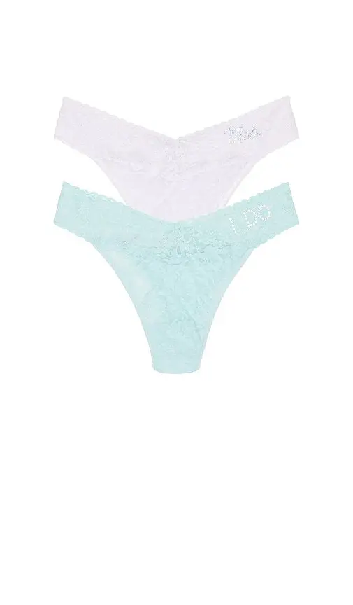 Hanky Panky I Do & Mrs Box Set Original Rise Thongs In Baby Blue - White & Celeste
