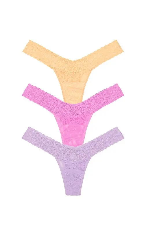 Hanky Panky Low Rise Thong 3 Pack In Purple - Apricot Crush Orange & Drifting Horizon