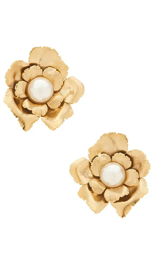 LELET NY Jasmine Floral Pearl Button Earrings - Gold
