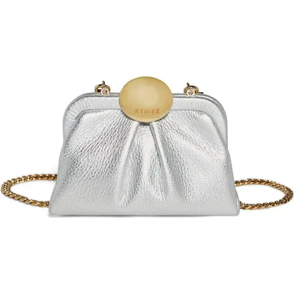 AIMEE Mini Full Circle Leather Crossbody Clutch - Metallic Silver