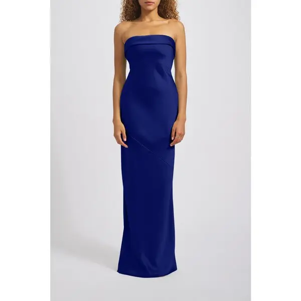 Amsale Strapless Bias-cut Gown - Cobalt