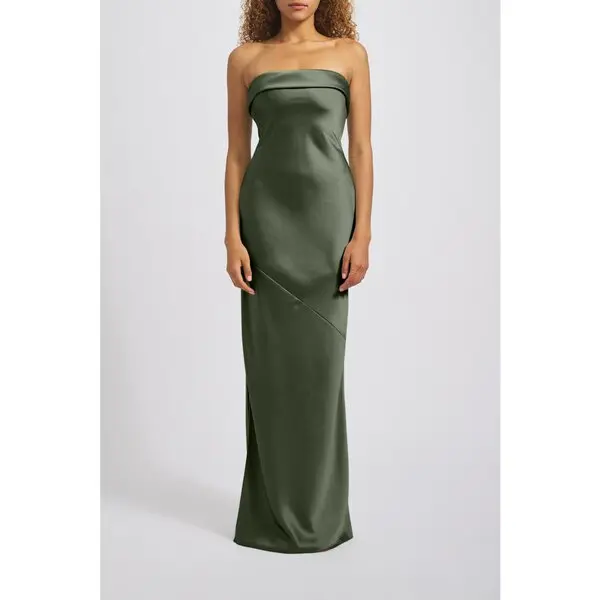 Amsale Strapless Bias-cut Gown - Olive