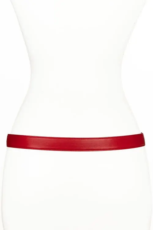 RAINA BELTS Leather Belt With Golden Loop Buckle - Red