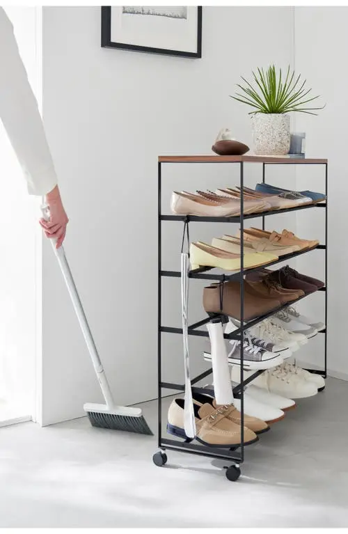 YAMAZAKI 5-tier Rolling Shoe Rack - Black