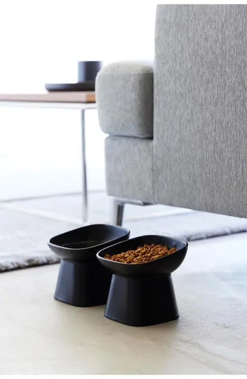 YAMAZAKI Tilted Pet Food Bowl - Black