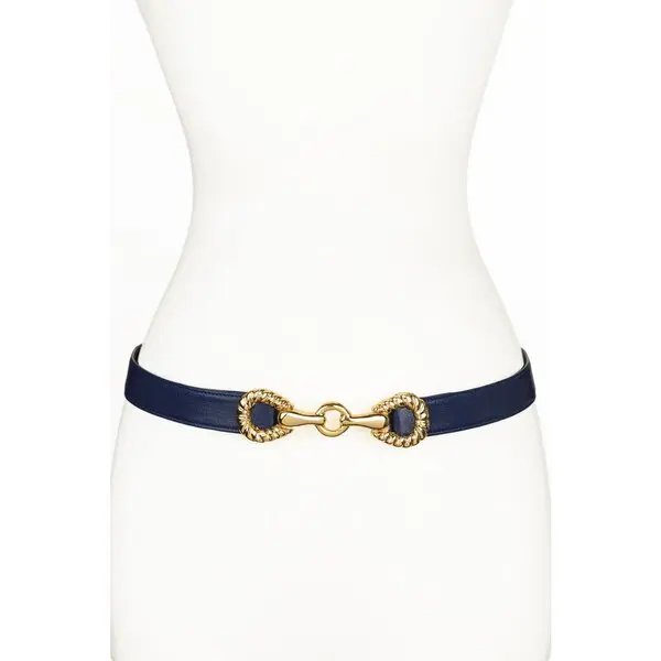 RAINA BELTS Rider Circle Buckle Leather Belt - Navy
