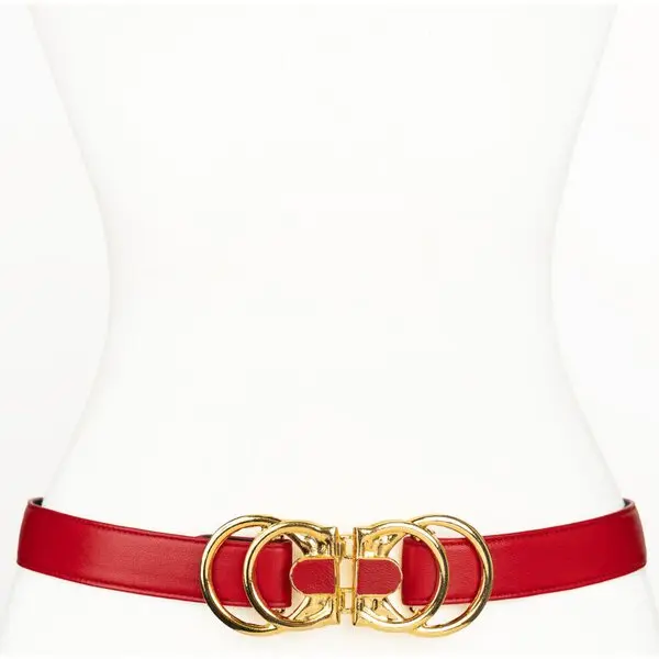RAINA BELTS Rider Circle Buckle Leather Belt - Red
