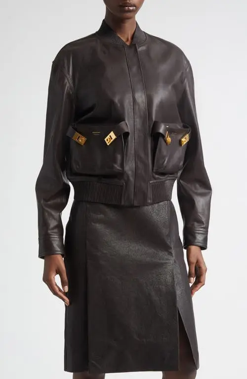 FERRAGAMO Hug Buckle Leather Bomber Jacket