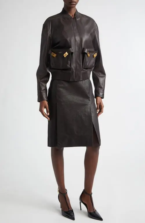 FERRAGAMO Hug Buckle Leather Bomber Jacket