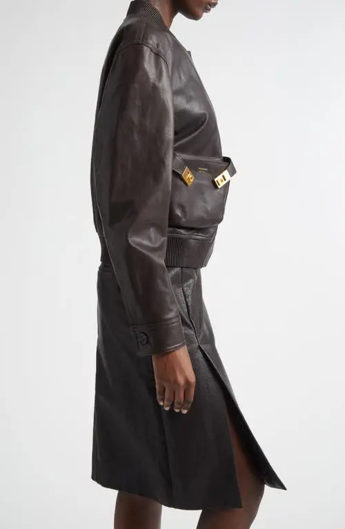 FERRAGAMO Hug Buckle Leather Bomber Jacket