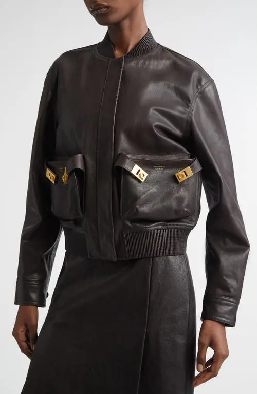 FERRAGAMO Hug Buckle Leather Bomber Jacket