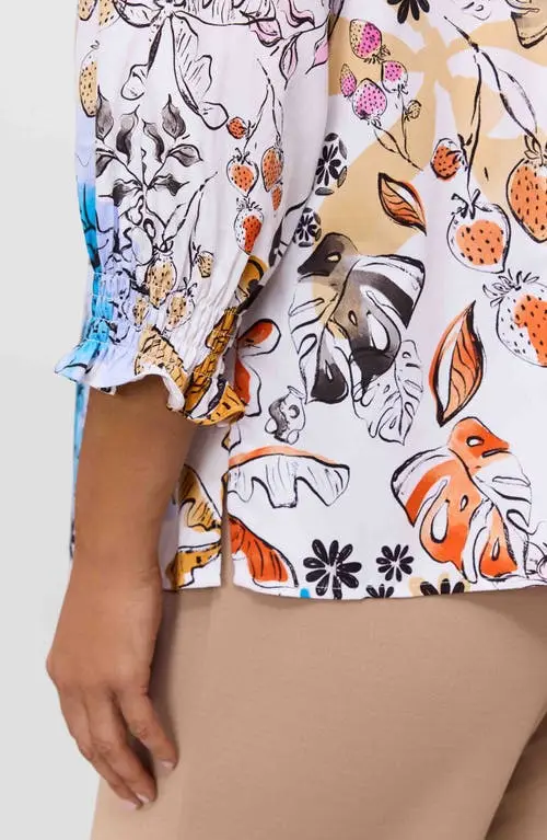 Foxcroft Alicia Floral Cotton Popover Top - Orange Multi
