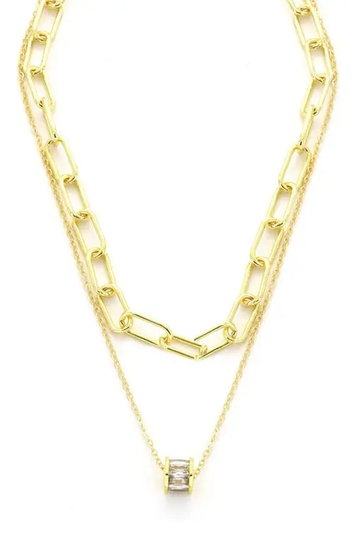 PANACEA Layered Crystal Barrel Pendant Necklace - Gold