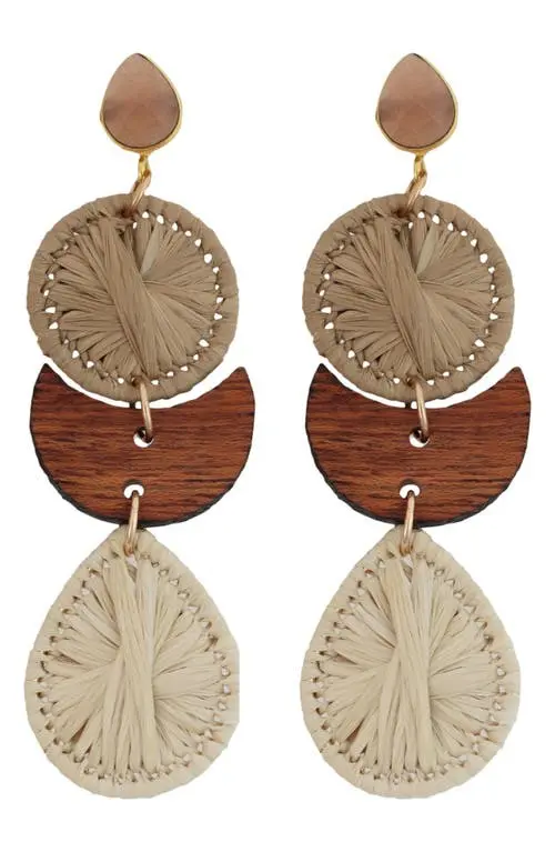PANACEA Raffia And Wood Drop Earrings - Tan
