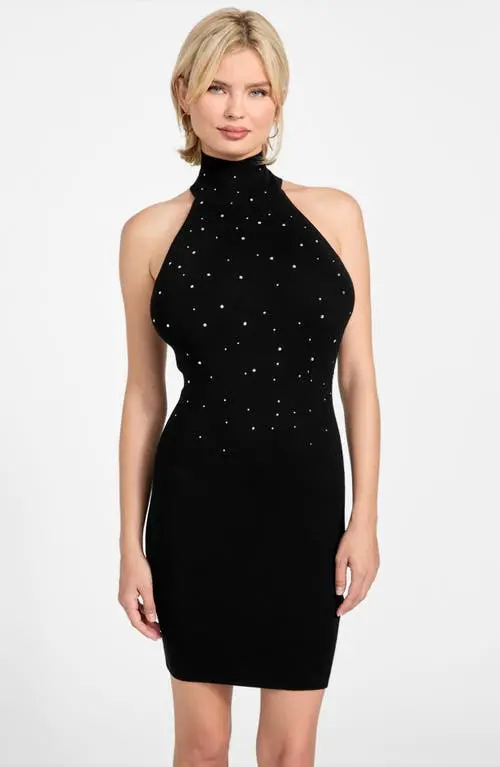 Guess Rhinestone Halter Cocktail Dress - Black