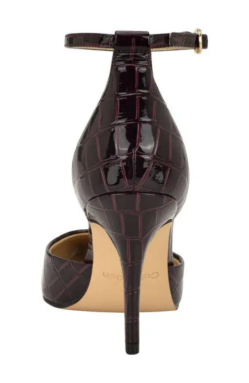 Calvin Klein Ankle Strap Pointed Toe Pumps - Wine Croc
