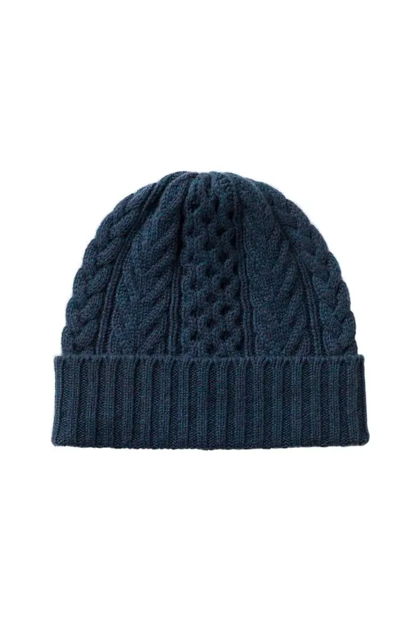 Johnstons Of Elgin Aran Cable Cashmere Beanie - Navy