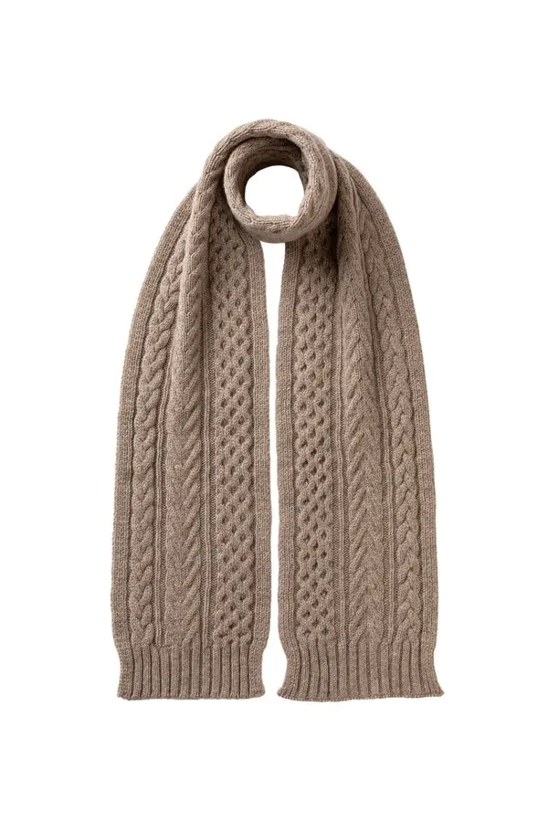 Johnstons Of Elgin Aran Cable Light Cashmere Scarf - Brown
