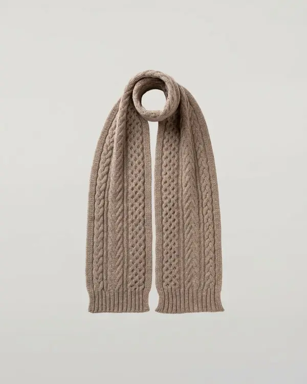 Johnstons Of Elgin Aran Cable Light Cashmere Scarf - Brown