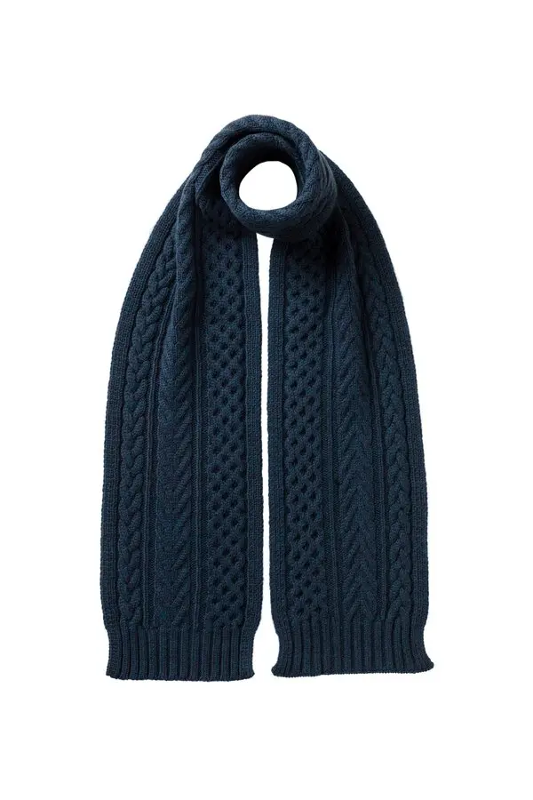 Johnstons Of Elgin Aran Cable Cashmere Scarf - Navy