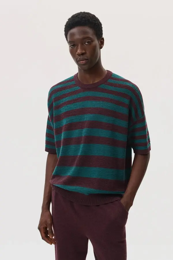 Johnstons Of Elgin Textured Striped Oversized Cashmere T-shirt