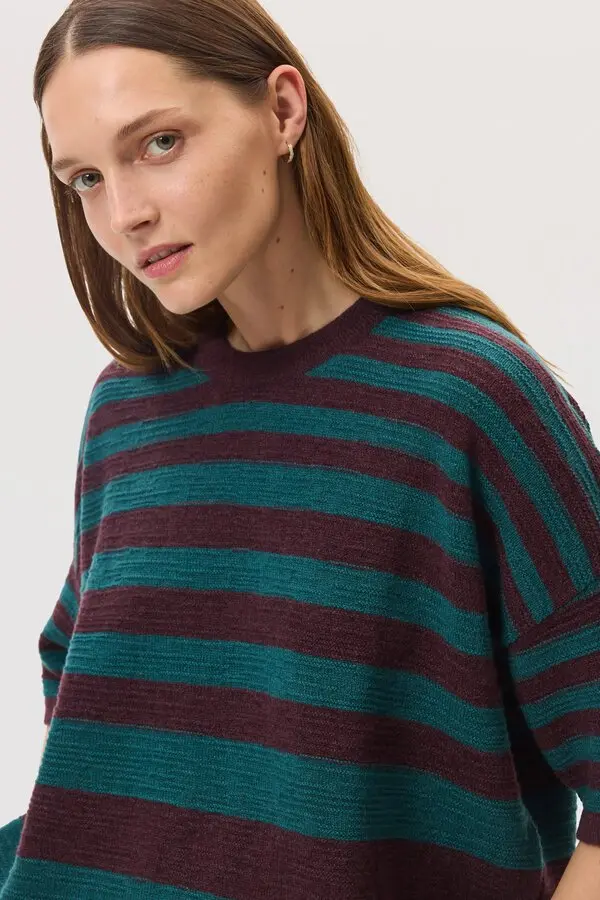 Johnstons Of Elgin Textured Striped Oversized Cashmere T-shirt