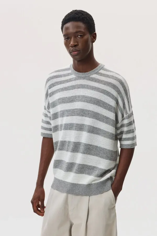 Johnstons Of Elgin Textured Stripe Oversized Cashmere T-shirt