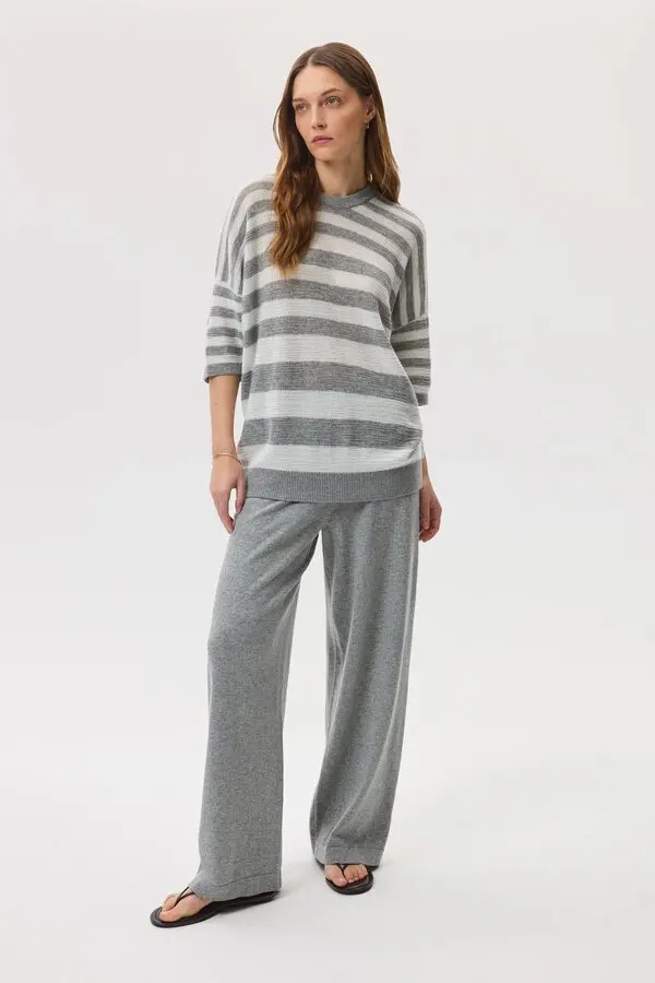 Johnstons Of Elgin Textured Stripe Oversized Cashmere T-shirt