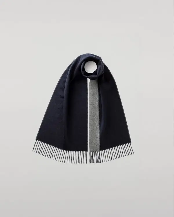 Johnstons Of Elgin Contrast & Grey Cashmere Scarf - Navy