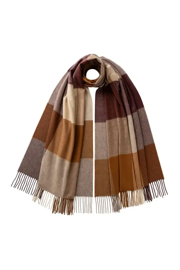 Johnstons Of Elgin Block Check Cashmere Stole - Brown