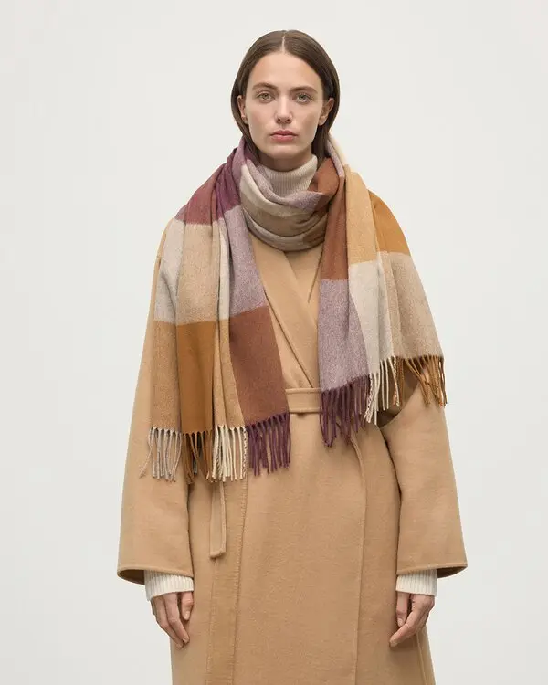 Johnstons Of Elgin Block Check Cashmere Stole - Brown
